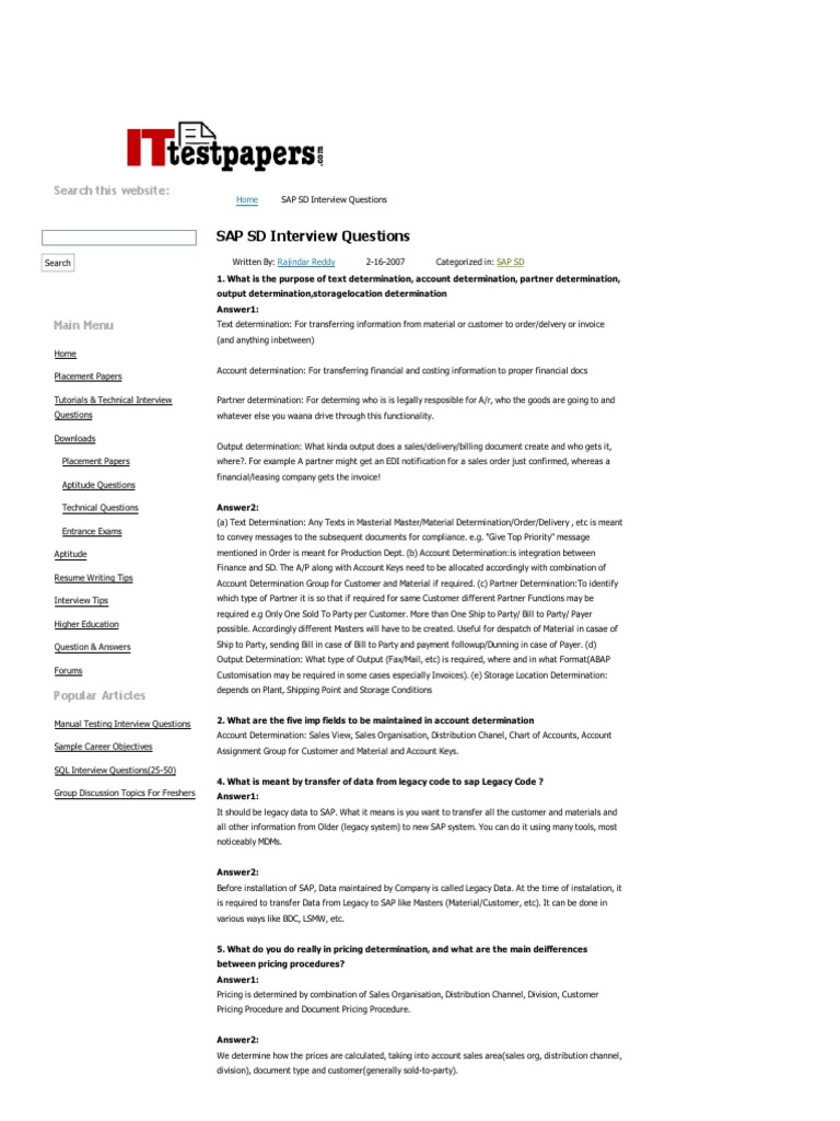 SAP SD Interview Questions 1 | PDF | Invoice | Email