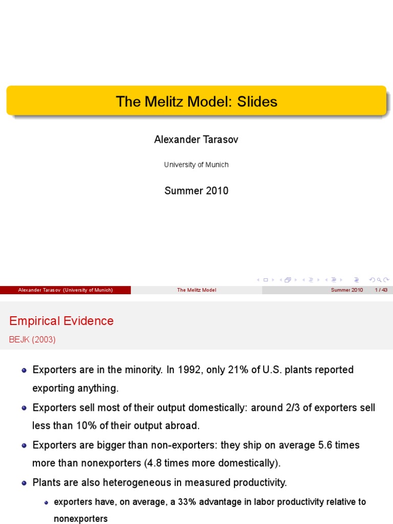 Melitz Slides PDF | PDF | Labour Economics | Demand