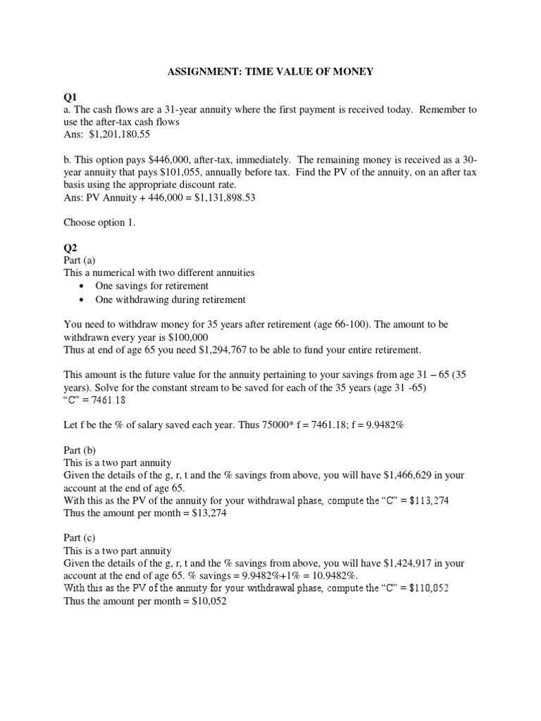 Assignment For TVM-Solutions | PDF | Business | Finance & Money Management
