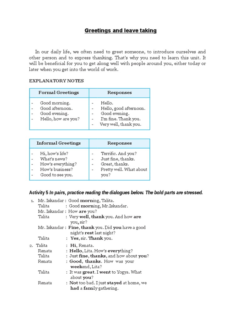 Greetings and Leave Taking SMK Kelas X | PDF