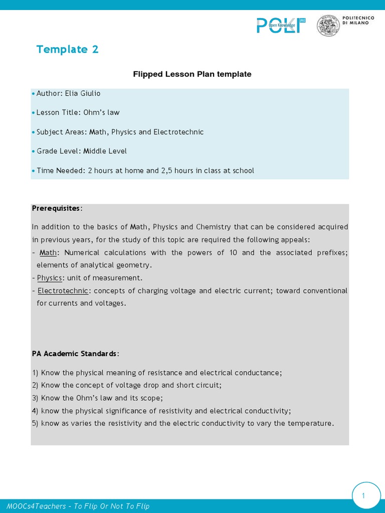 Template 2: Flipped Lesson Plan Template | PDF | Electrical Resistance ...