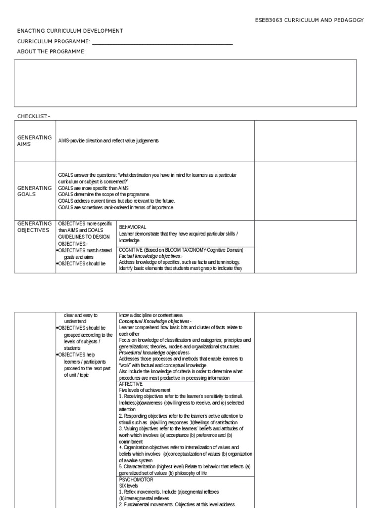 Factual Knowledge Objectives | PDF | Curriculum | Learning