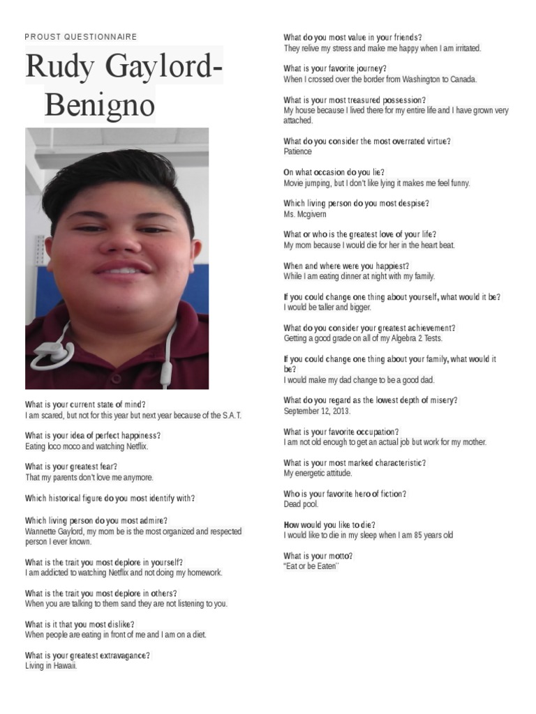 Proust Questionnaire Model-Tina Fey | PDF