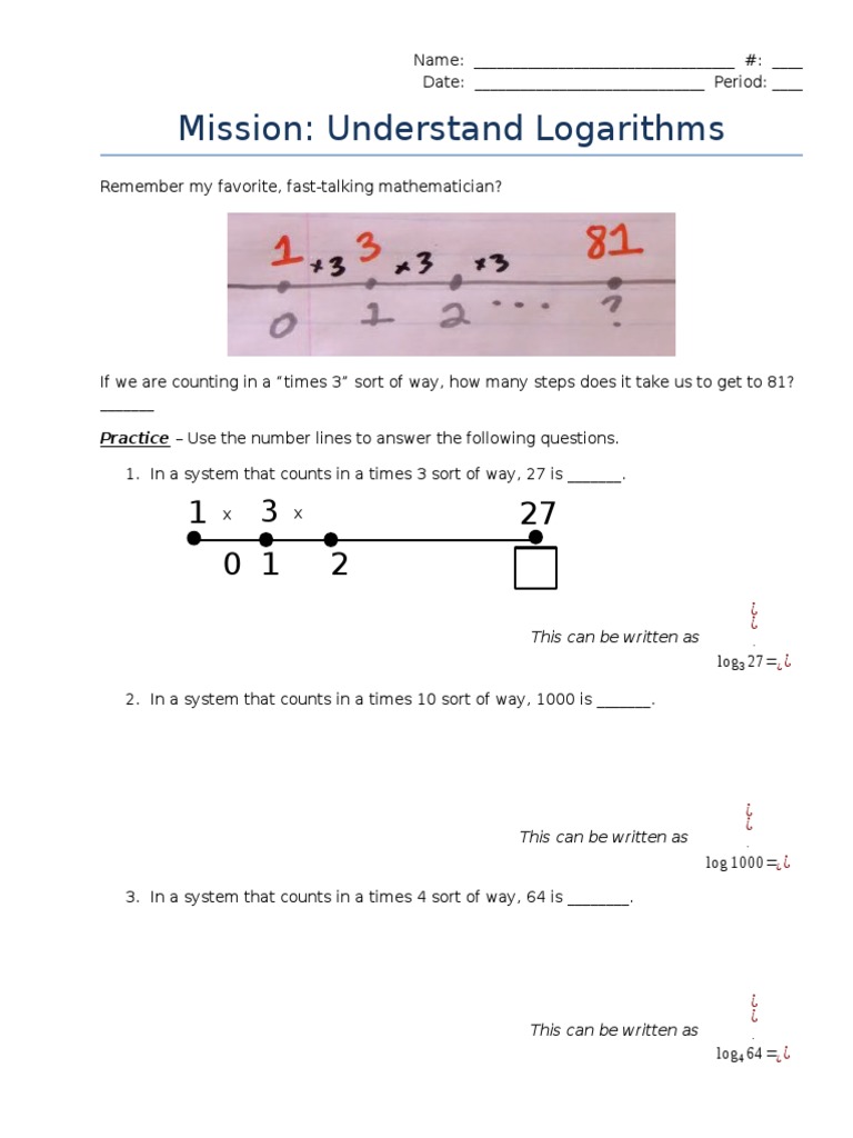 Mission: Understand Logarithms: Practice - Use The Number Lines To ...
