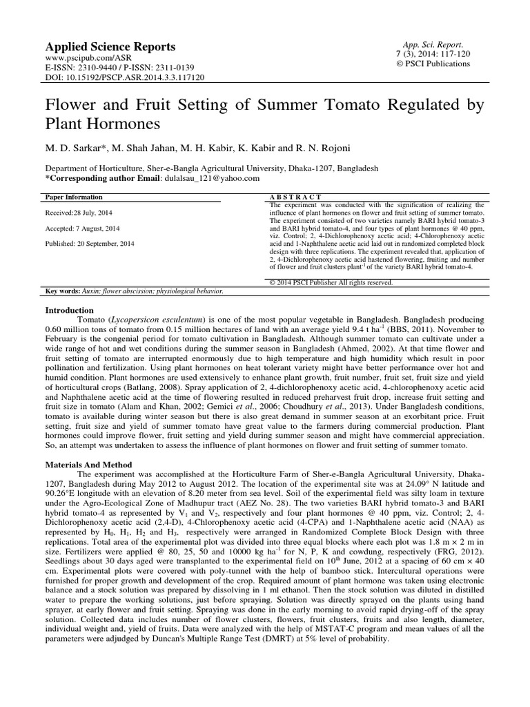 Flower and Fruit Setting of Summer Tomato Regulated by Plant Hormone ...