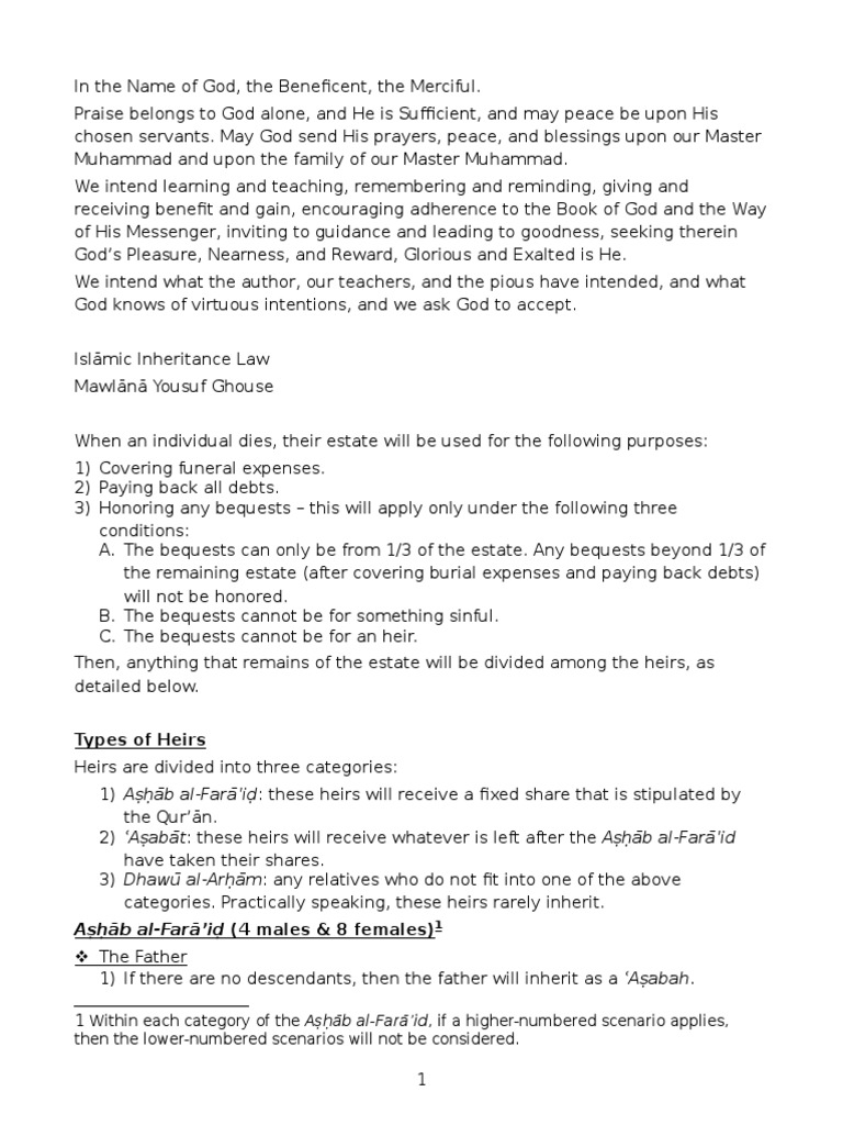 Types of Heirs: A Āb Al-Farā'i (4 Males & 8 Females) | PDF | Sibling ...
