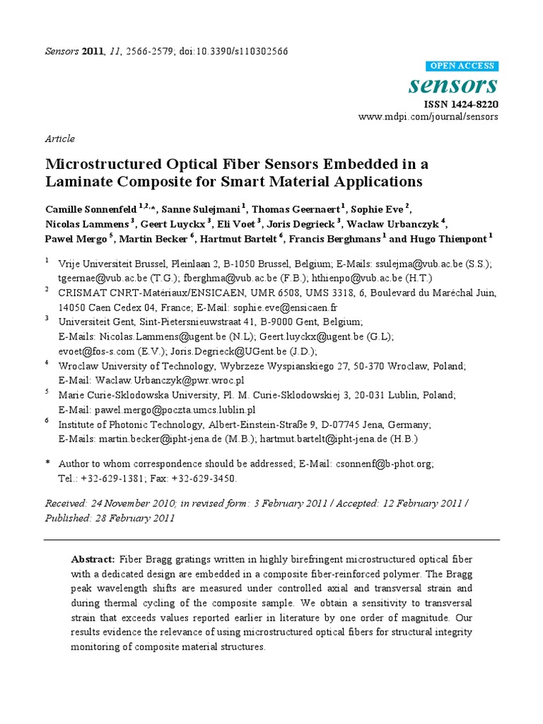 Sensors: Microstructured Optical Fiber Sensors Embedded in A Laminate Composite For Smart ...