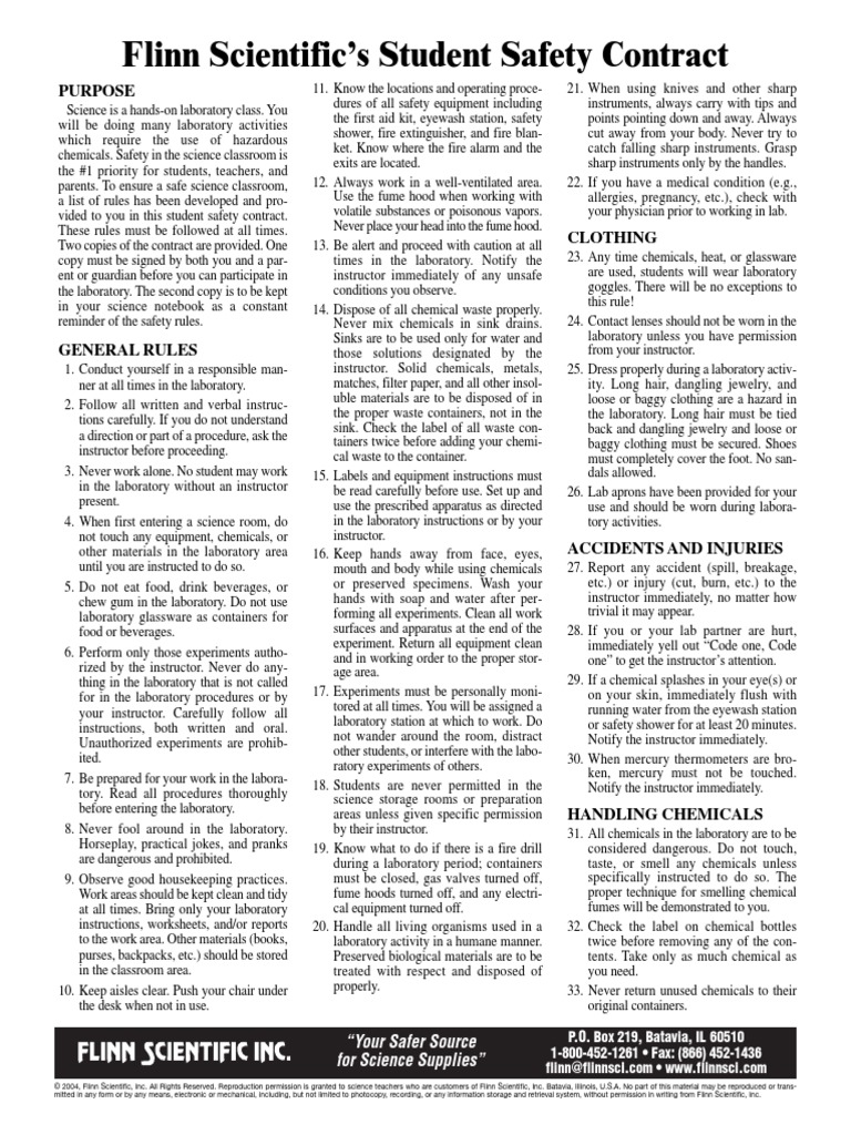 Flinn Safety Contract | PDF | Laboratories | Ac Power Plugs And Sockets