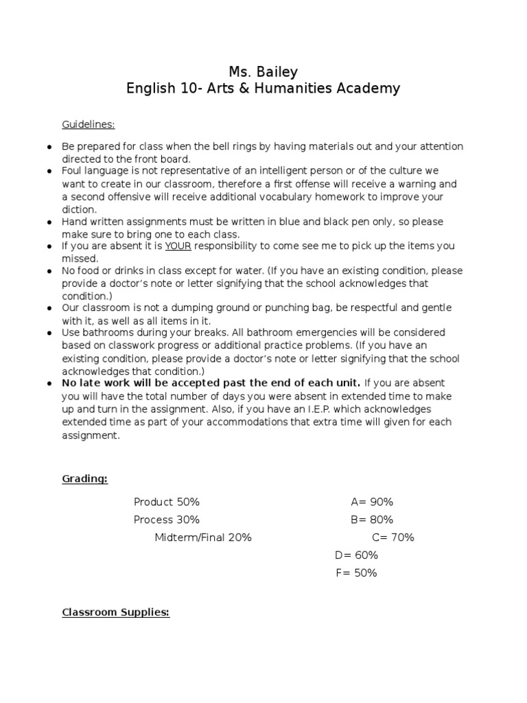 English 10 Classroom Guidelines & Curriculum | PDF | Further Education ...