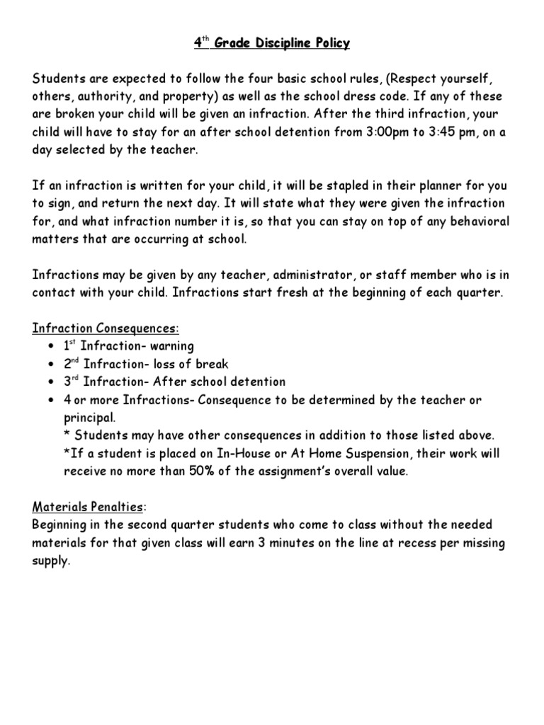 4th Grade Behavior Guidelines | PDF