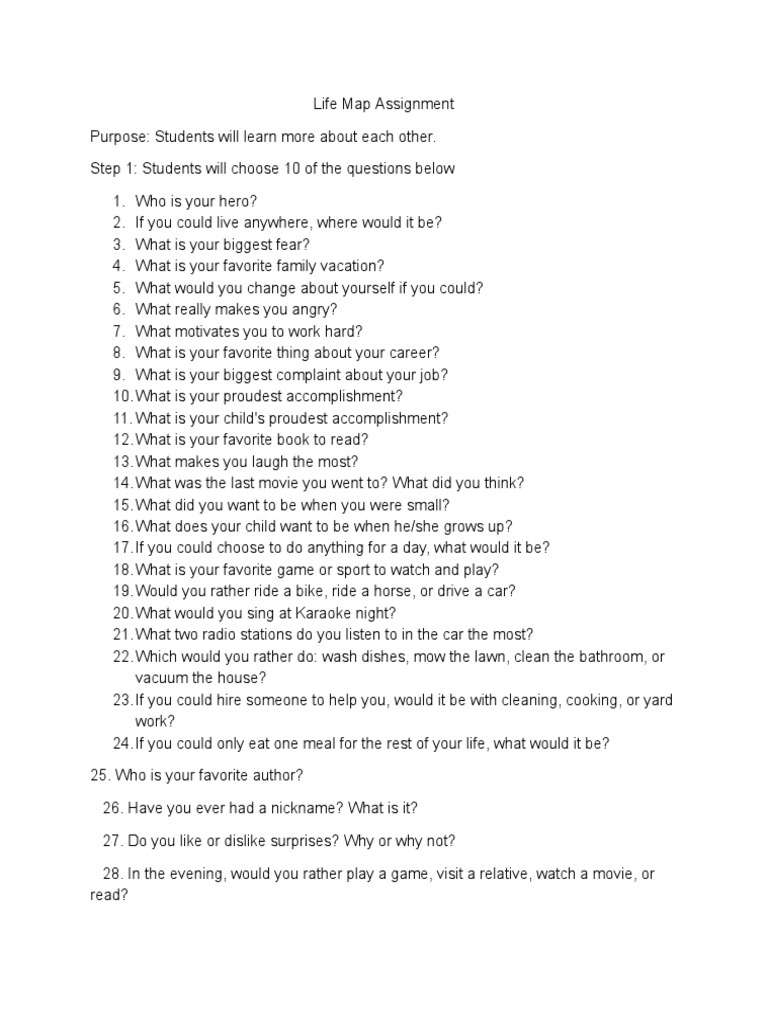 Life Map Assignment for Students | PDF | Leisure