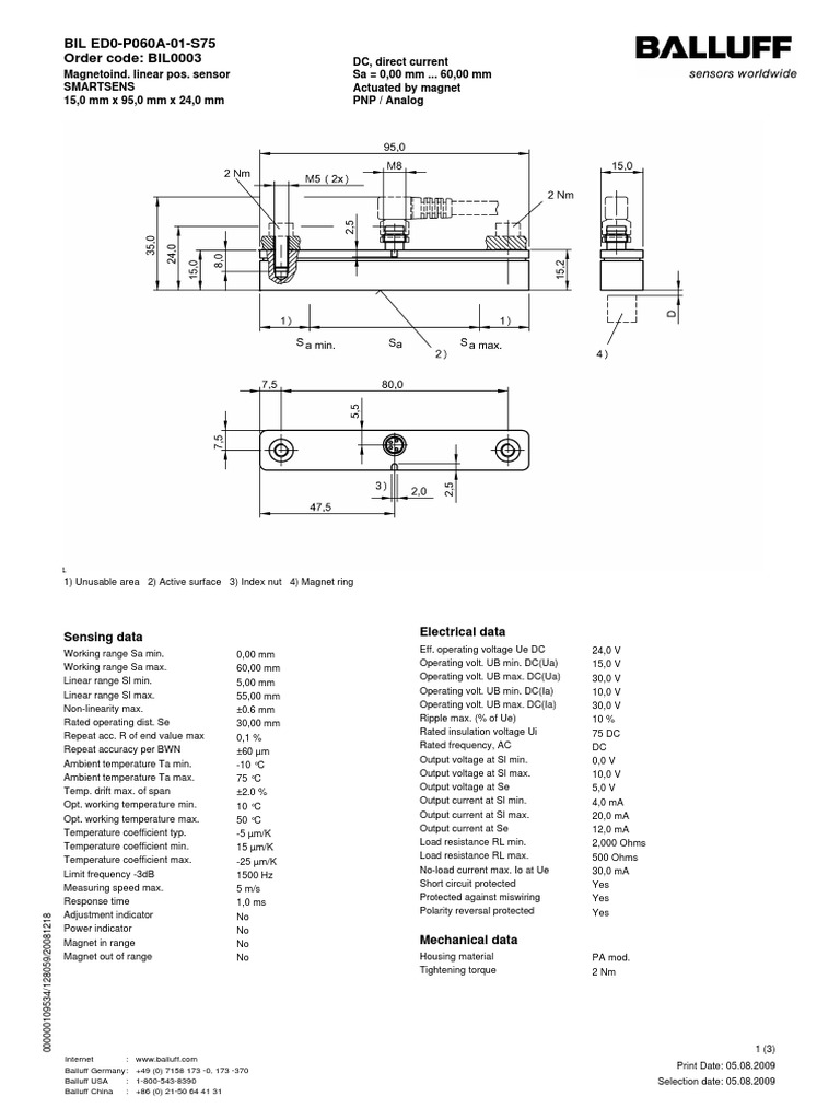 BIL ED0-P060A-01-S75 Order Code: BIL0003 | PDF | Direct Current | Voltage