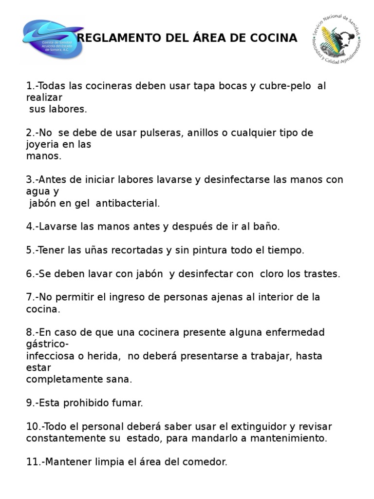 Reglamento Del Area de Cocina y Comedor | PDF