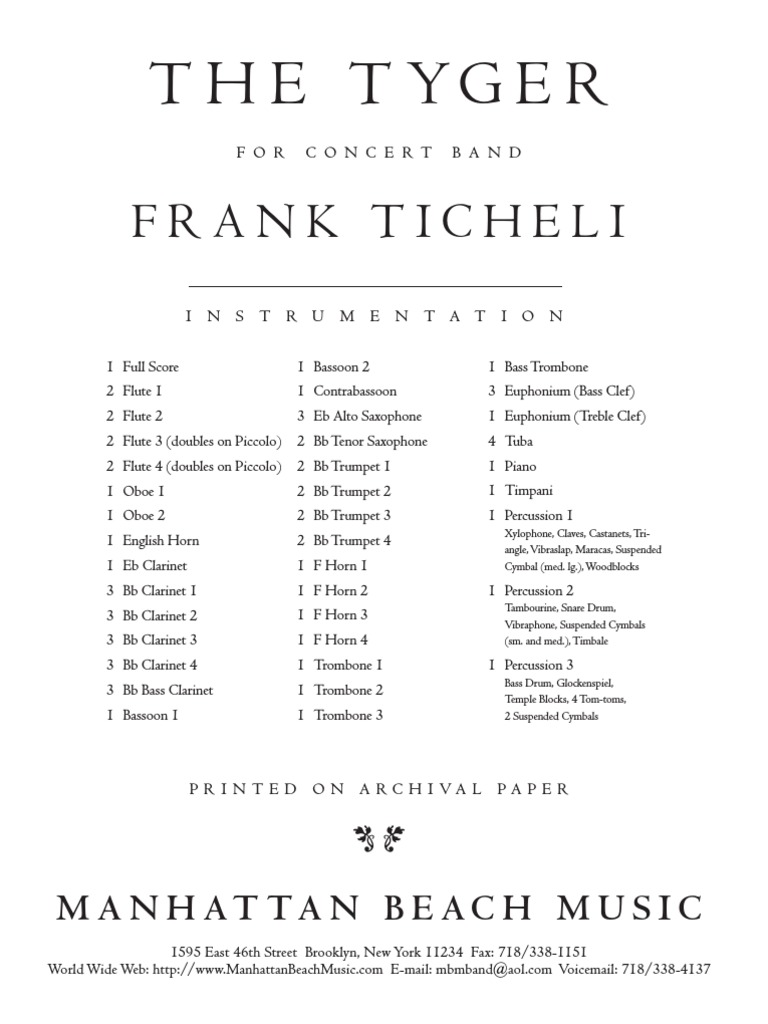 The Tyger Score | PDF | Aerophones | Music Production