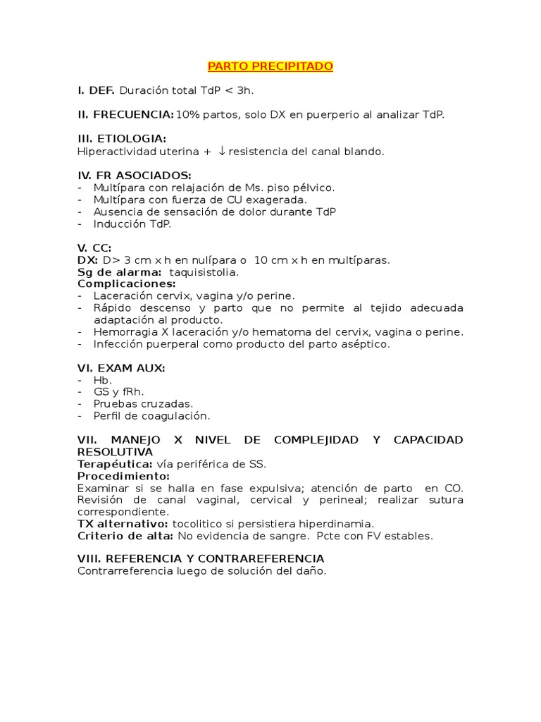 Parto Precipitado y Prolongado: Definición y Manejo | PDF | Parto ...