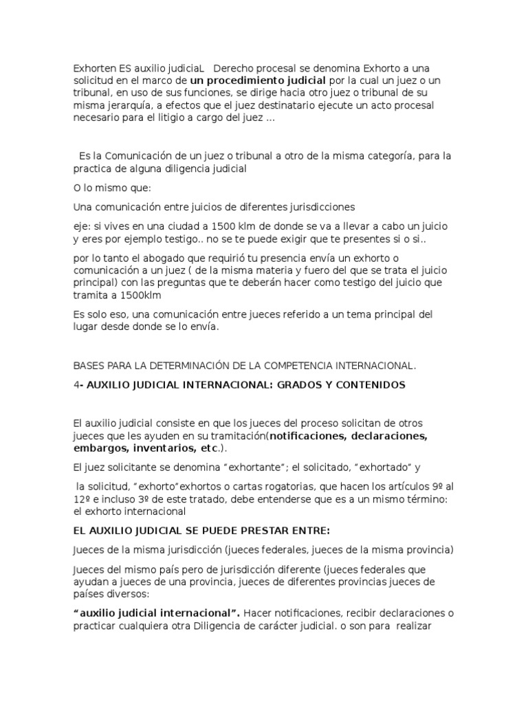 Exhorten ES Auxilio JudiciaL Derecho Procesal Se Denomina Exhorto A Una ...