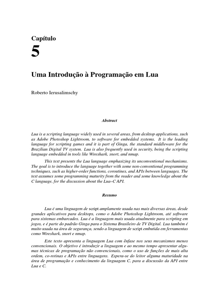 JAI - Cap 5 Uma Introducao A Programacao em Lua PDF | PDF | Linguagem ...