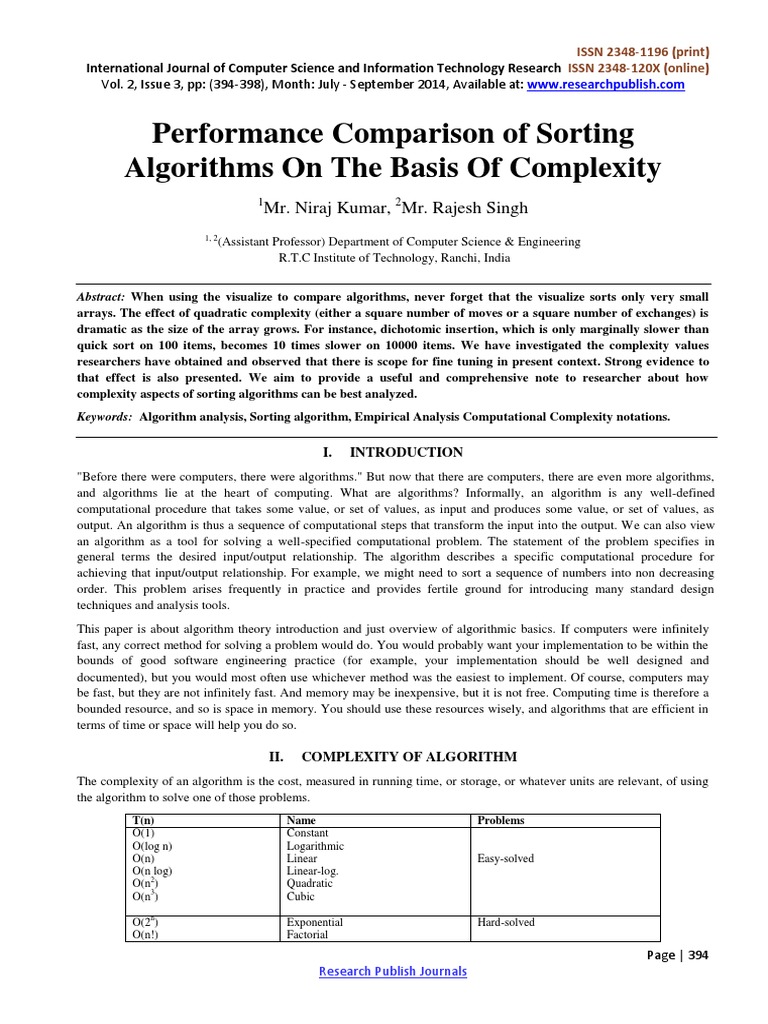 Performance Comparison of Sorting Algorithms On The Basis of Complexity-542 PDF | PDF | Time ...