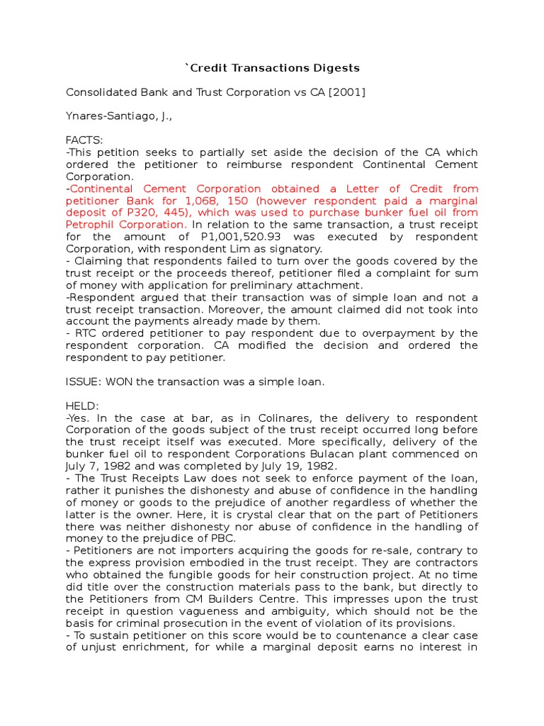 Credit Transactions Digests1 | PDF | Financial Transaction | Loans