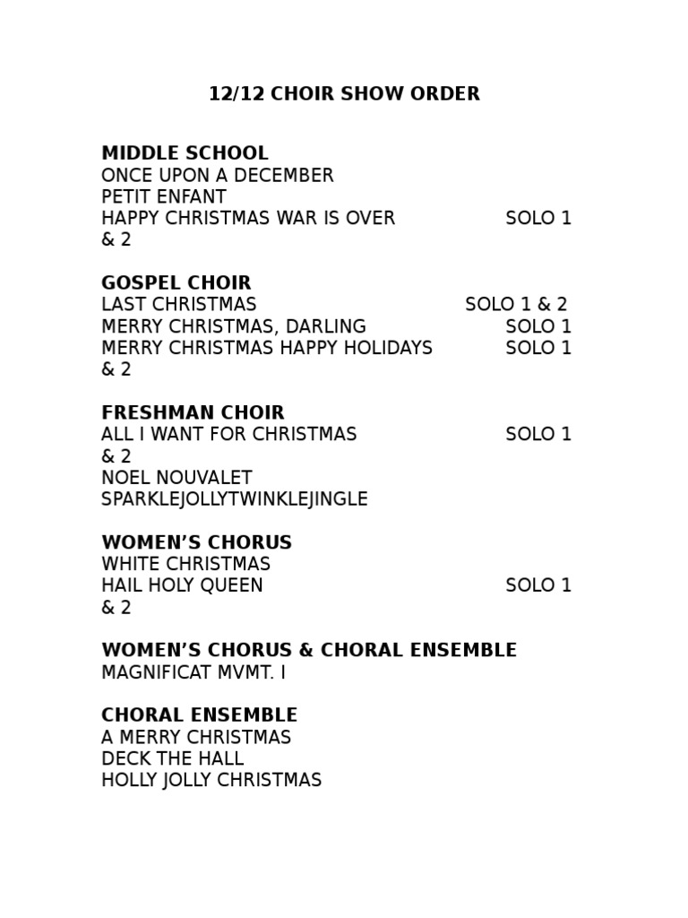 12-12 Show Order | PDF