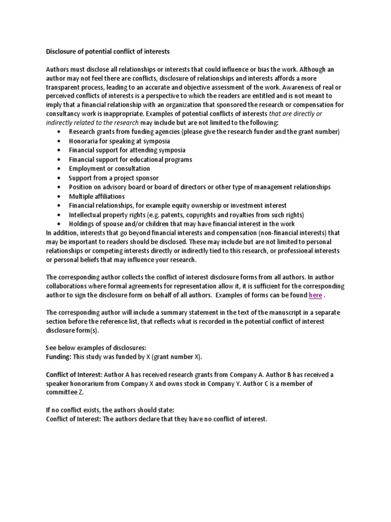 Disclosure of Potential Conflicts of Interest | Conflict Of Interest ...