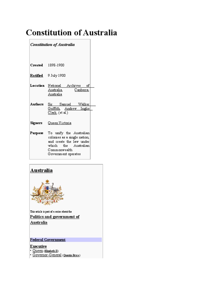 Overview of the Australian Constitution | PDF | Government Of Australia ...