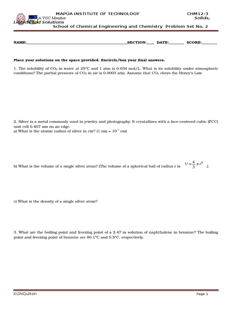 Problem Set No.2 | PDF | Molar Concentration | Solution