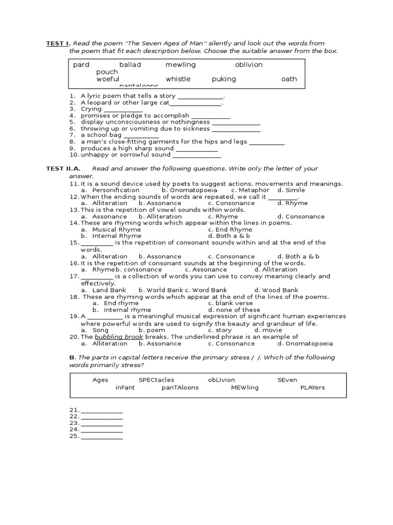 Seven Ages of Man QUIZ | Rhyme | Poetry