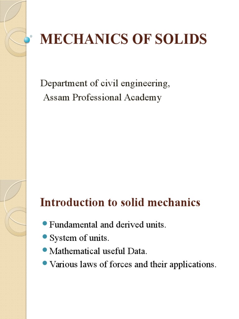 The Basics of Mechanics of Solids | PDF | Units Of Measurement | Kilogram