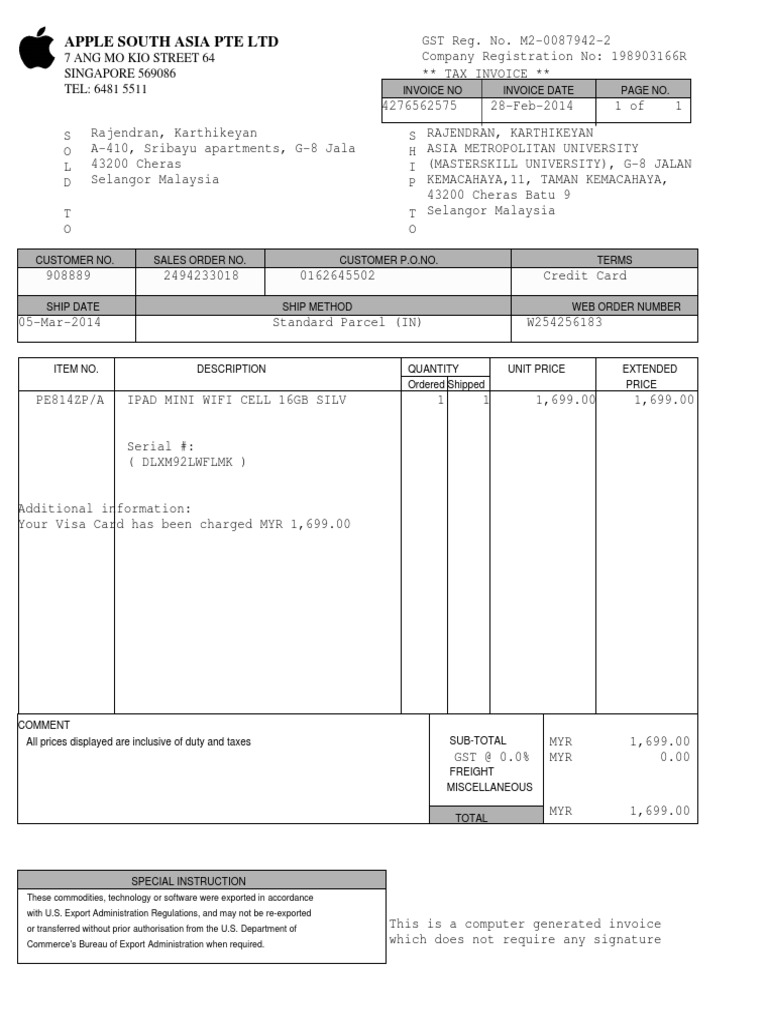Apple Invoice 4276562575 | PDF