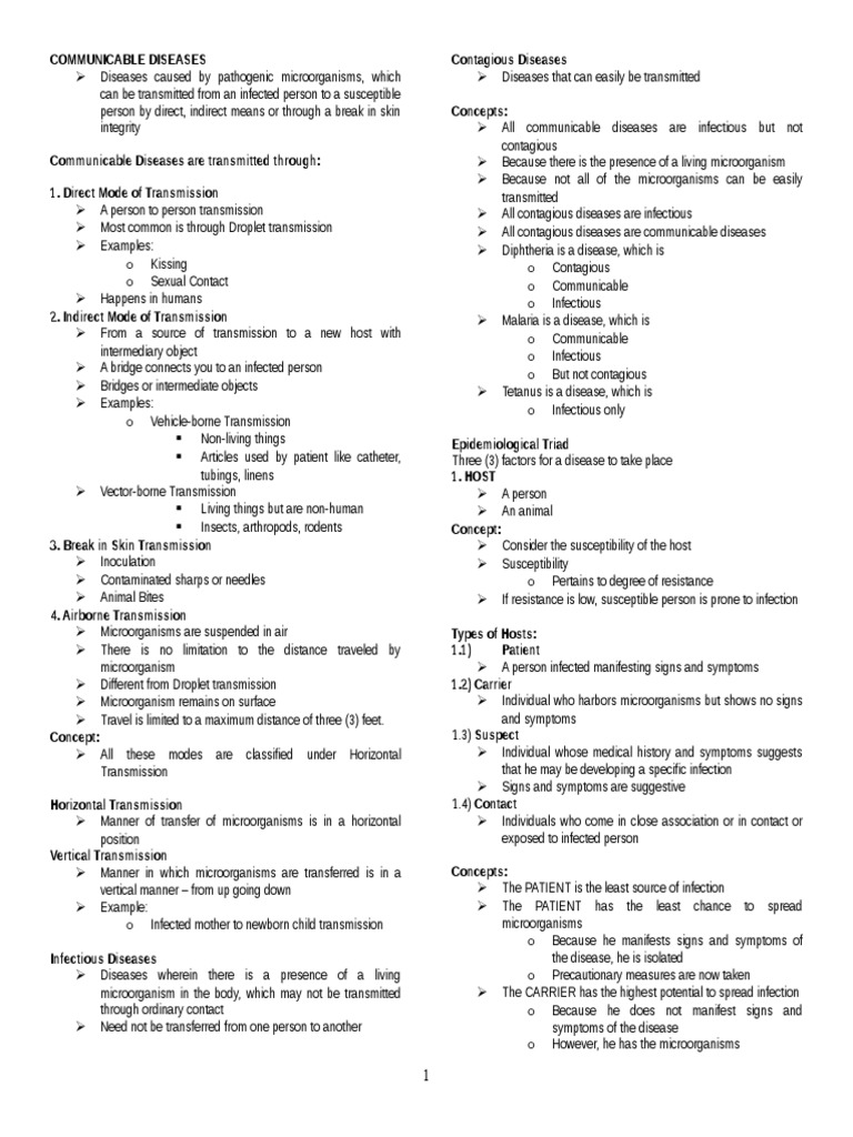 Modes of Communicable Disease Transmission | PDF | Immunity (Medical ...