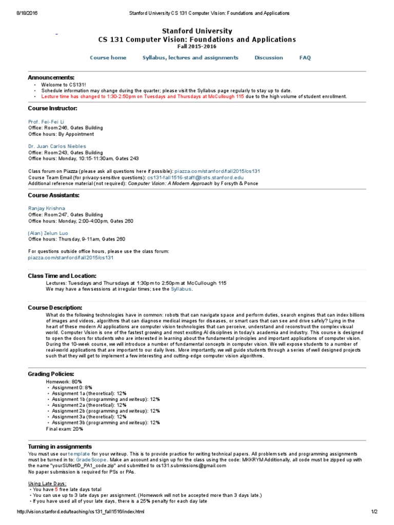 1 - Pdfsam - Stanford University CS 131 Computer Vision - Foundations and Applications | PDF ...