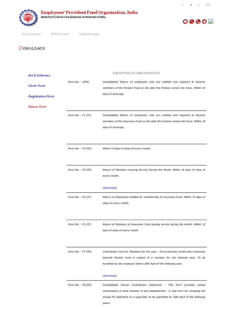 EPFO Downloads Returnforms | PDF | Pension | Service Industries
