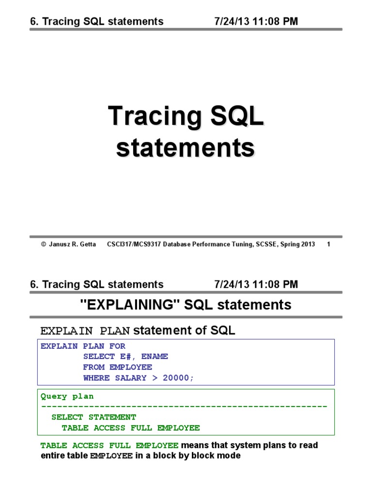 Tracing SQL Statements | PDF | Database Index | Sql