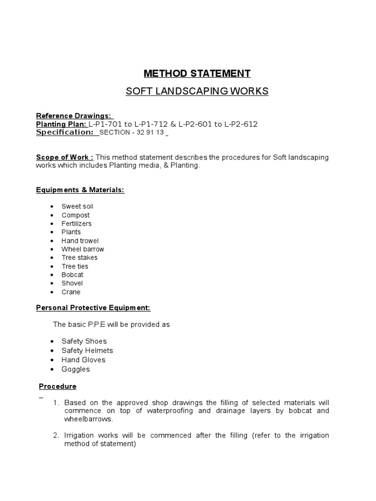 Method Statement Soft Landscaping Works DP 2 | PDF | Irrigation | Trees