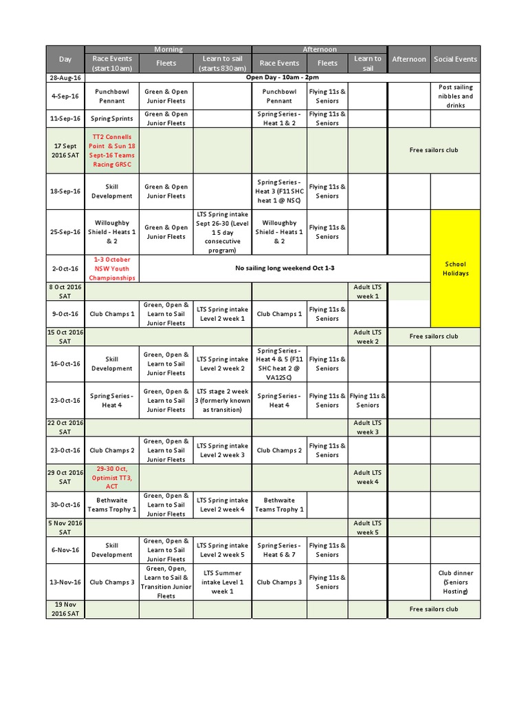 NSC Internal Calendar | PDF