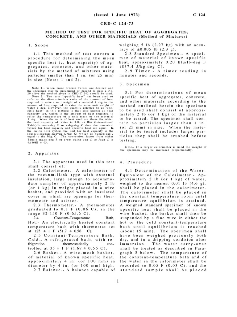 ASTM C124: Specific Heat Testing Method | PDF | Heat Capacity | Kilogram