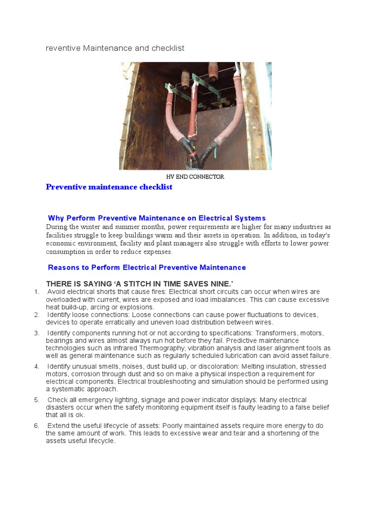 Electrical Preventive Maintenance and Checklist | PDF | Thermography ...