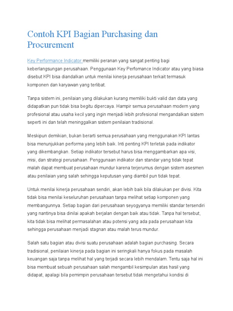 Contoh KPI Bagian Purchasing Dan Procurement | PDF | Karier ...