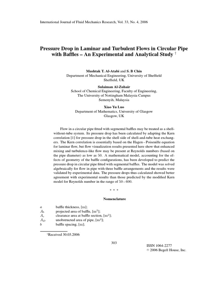 Pressure Drop in Laminar and Turbulent Flows in Circular Pipe | PDF ...