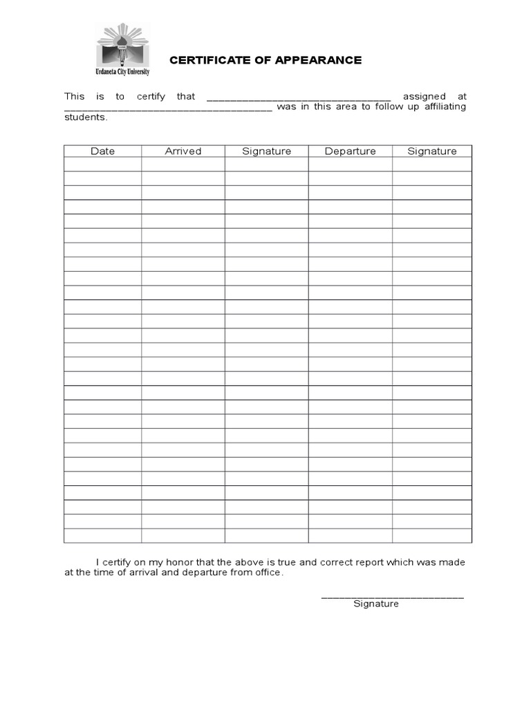 Certificate of Appearance - Blank Form | PDF