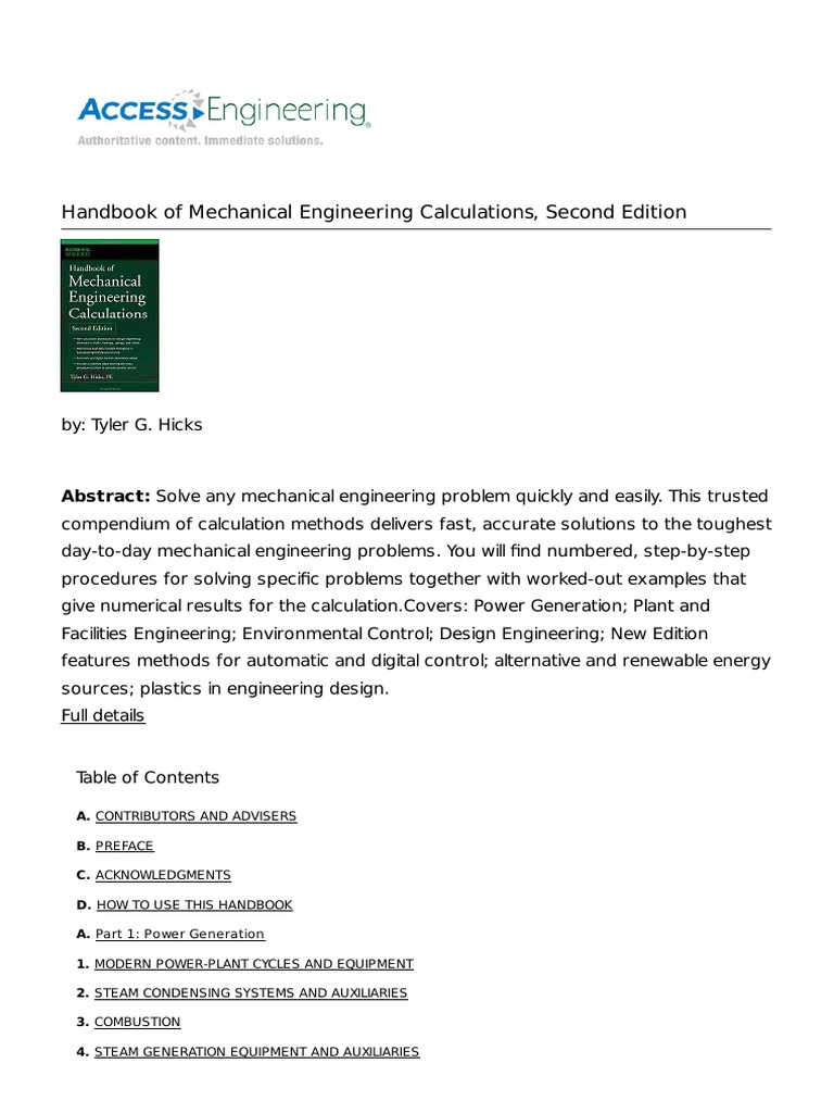 Handbook of Mechanical Engineering Calculations | PDF | Pump | Hvac