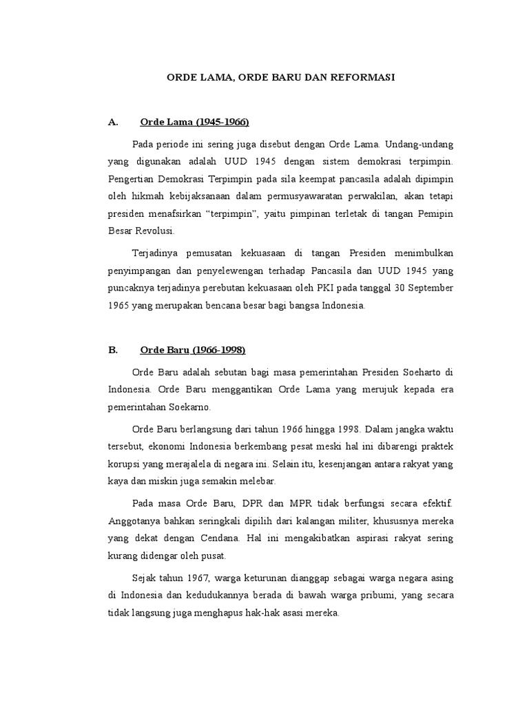 Perbandingan Orba Orla Dan Reformasi | PDF