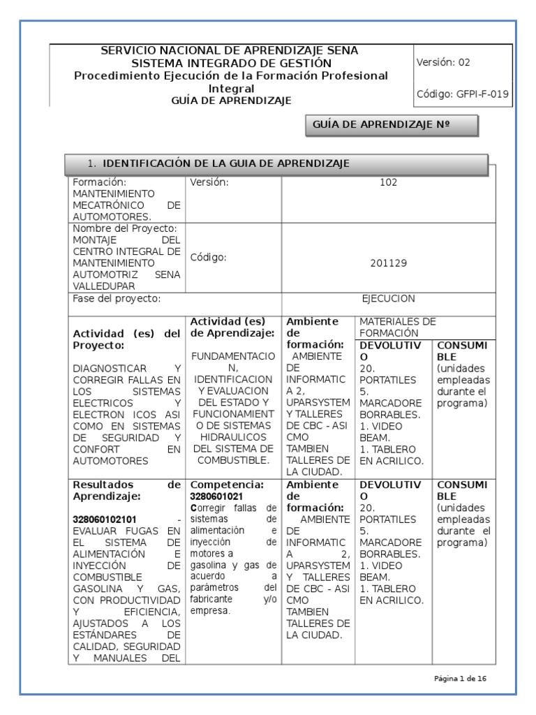 GFPI-F-019 Formato Guia de Aprendizaje - Inyeccion | PDF | Carburador | Coche