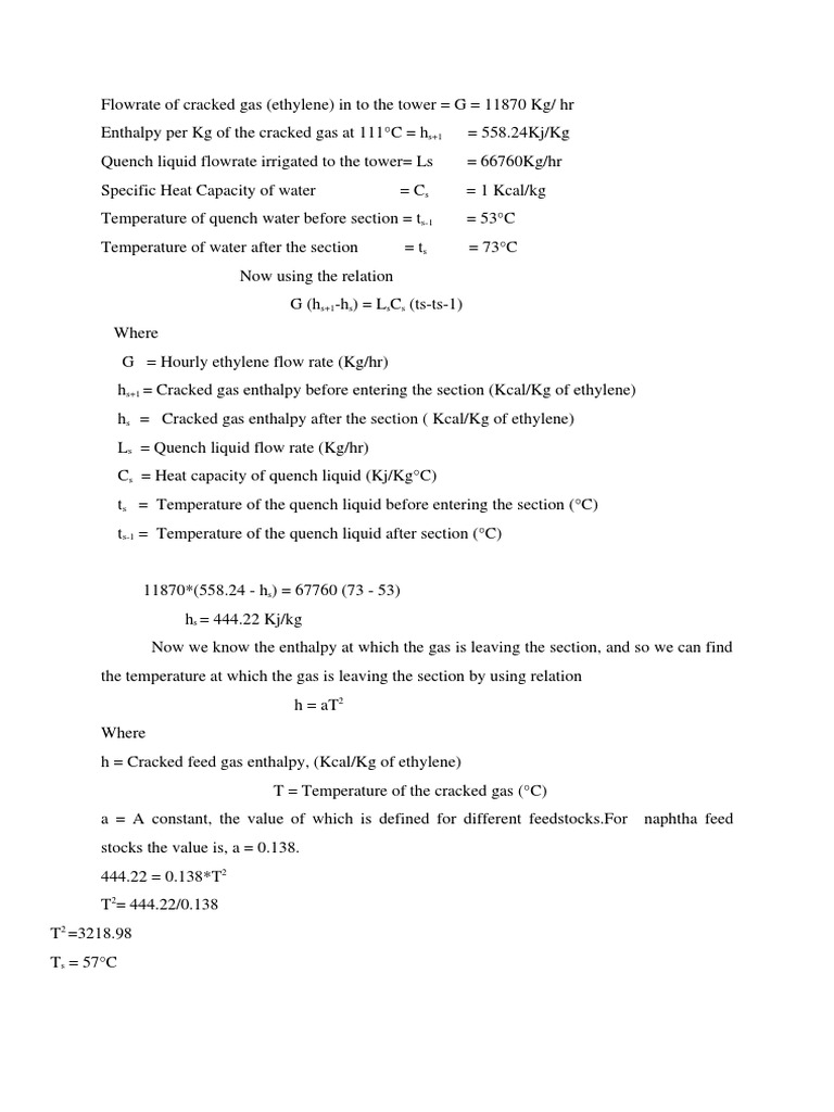 Ethylene Quench Tower Design Calculations | PDF | Flow Measurement ...