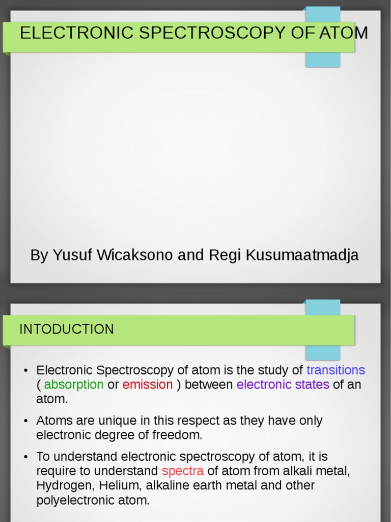 Spectroscopy-I Electronic Spectroscopy of Atom | PDF | Electron ...