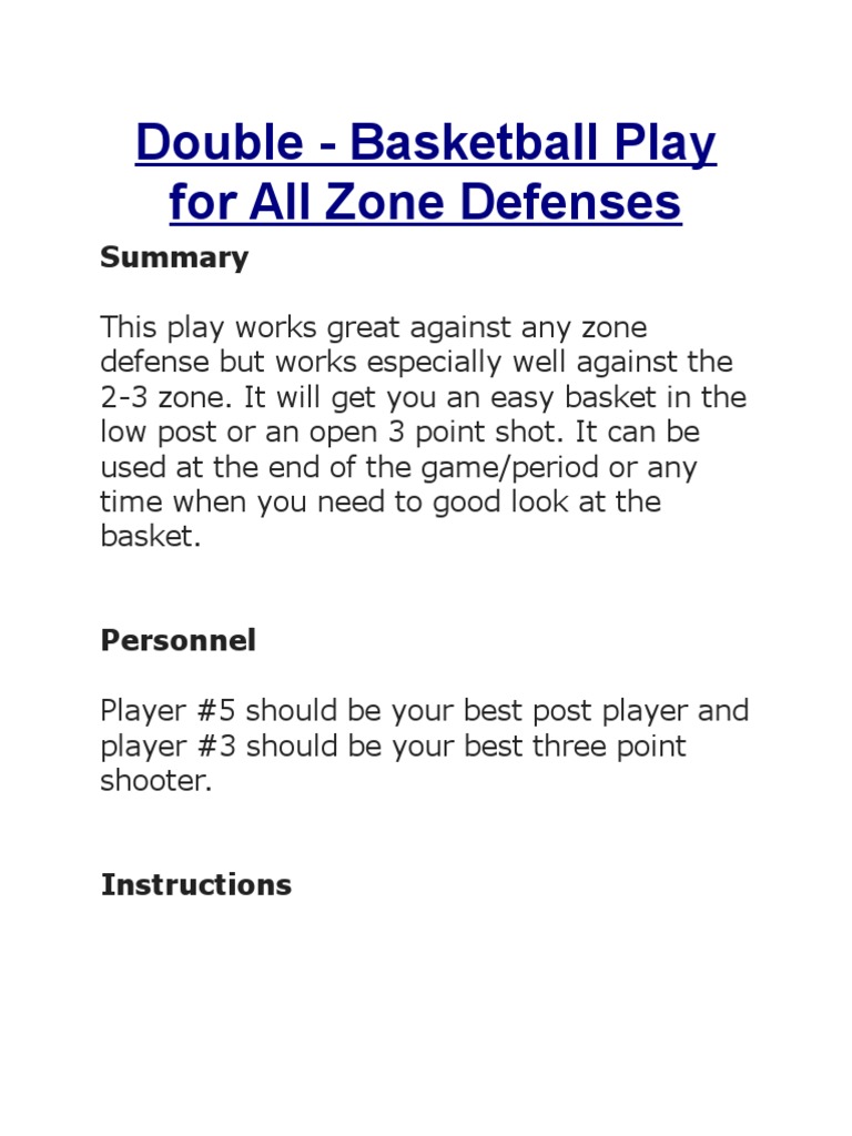 Double - Basketball Play For All Zone Defenses | PDF