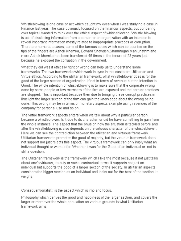 Whistle Blowing As Ethics | PDF | Whistleblower | Utilitarianism