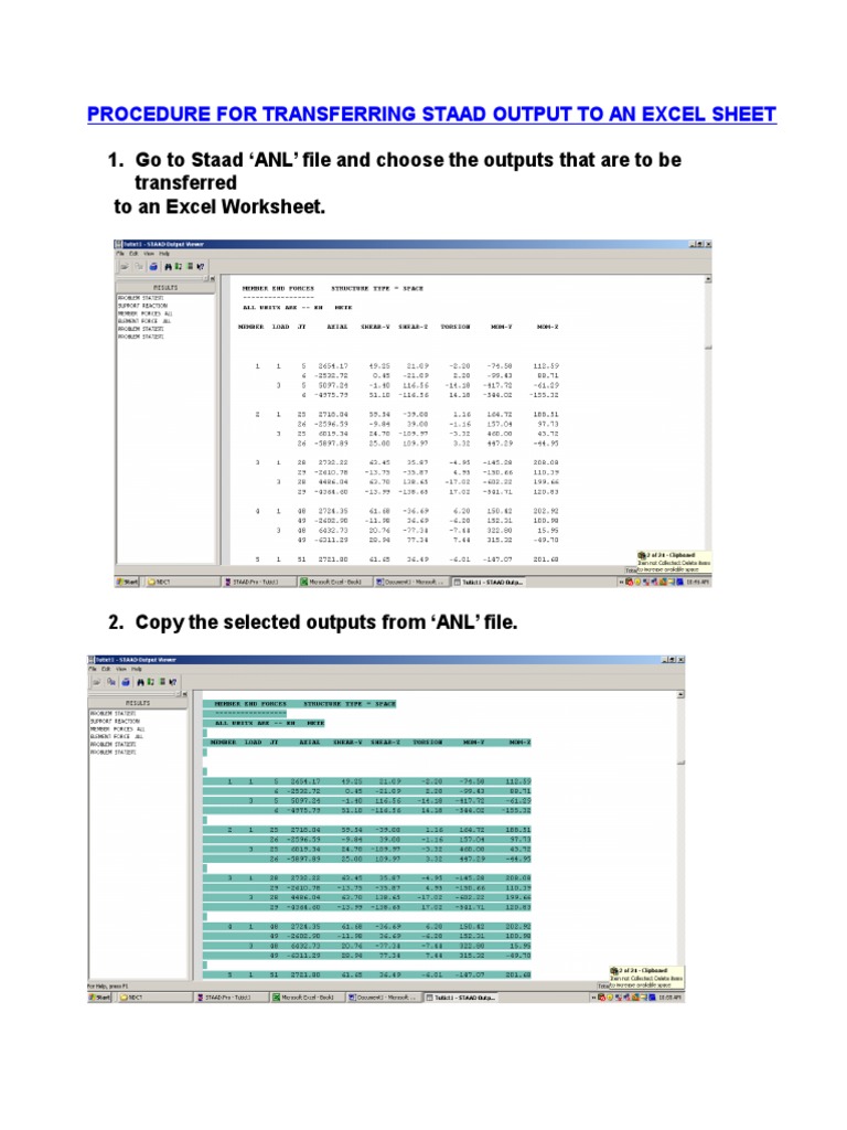 Procedure For Transfering Staad Output To An Excel Sheet | PDF