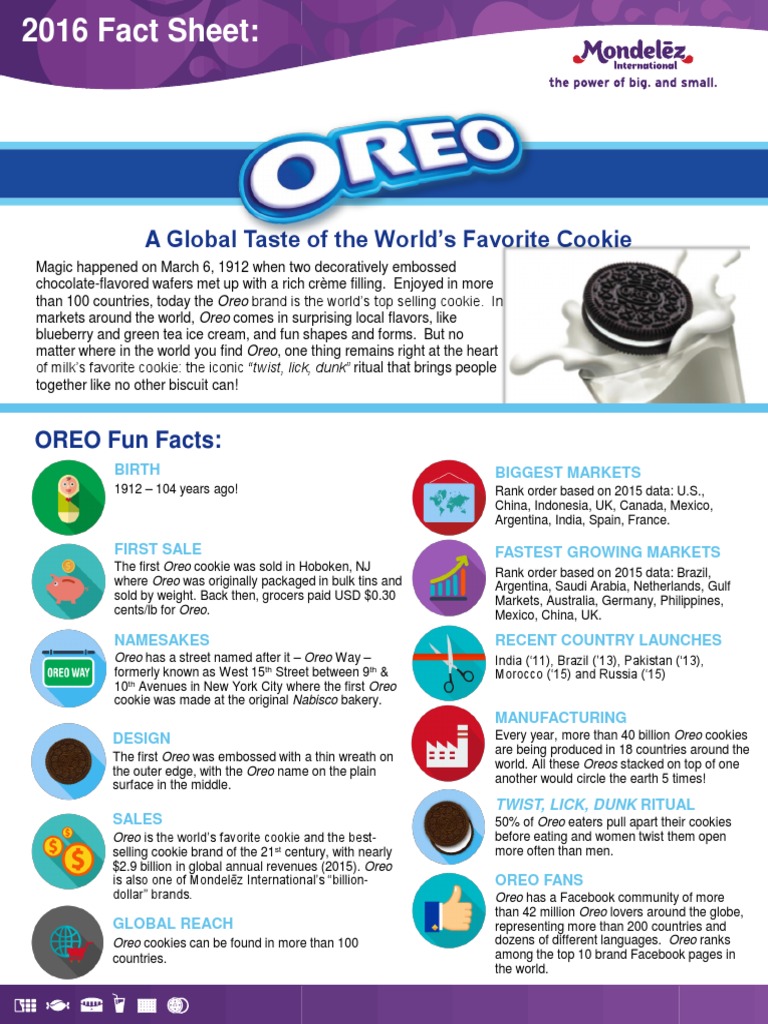 OREO Fact Sheet | PDF | Snack Food | Foods